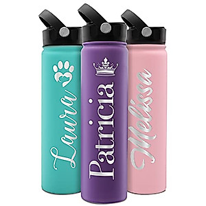 Be Burgundy Personalized Water Bottle with Straw Lid & Engraved Name - 24 Oz - 20 Icons, 20 Font, 8 Colors - Gifts for Her, Gifts for Girlfriend, Sister, Personalized Gifts for Women