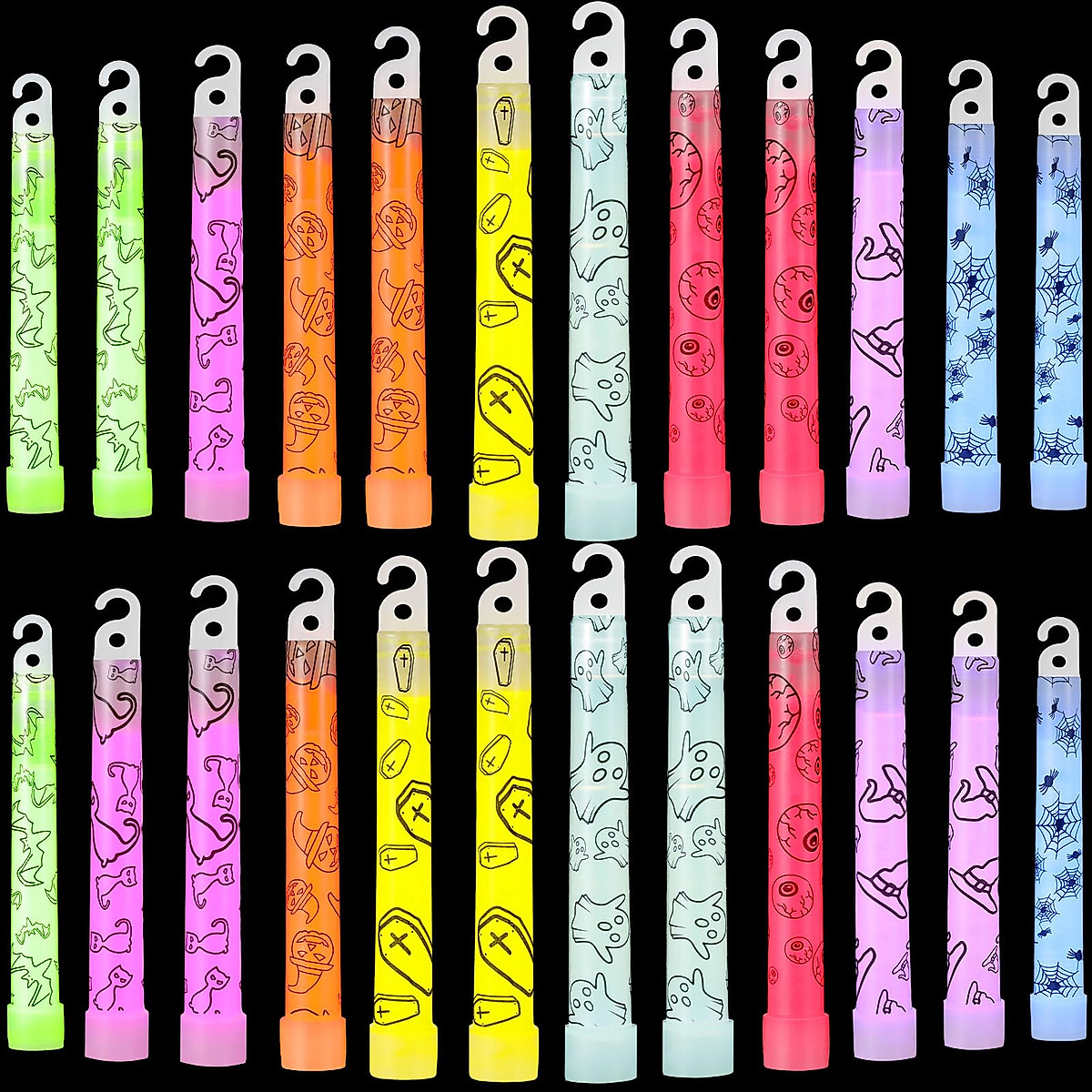 Jenaai 24 Pcs Halloween Glow Sticks Bulk Hanging Wands 6 Inch Mini Glow Sticks Halloween Goodie Bags Fillers Glow in the Dark Party Favors Halloween Party Favors Halloween Party Supplies, 8 Styles
