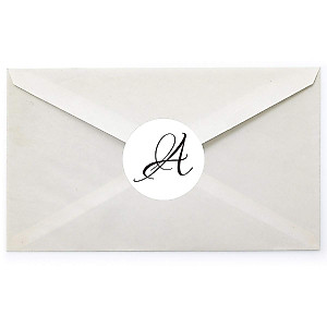 Current Personalized Brush Initial Envelope Seals- Set of 144, 1-1/2 Inch Round Stationery Stickers, Self-Stick, Choose Red, Green, Black or Purple Monogram