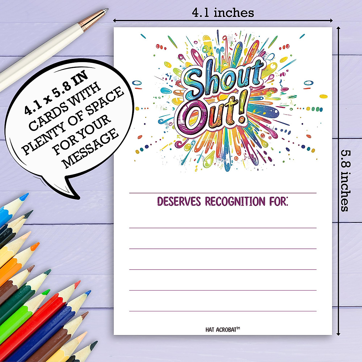 Hat Acrobat 50 Shout Out Cards - Recognition Cards for Employees - Encouragement Cards for Public Service Recognition Week, Employee Appreciation Day or Teacher Appreciation Postcards (Splash)