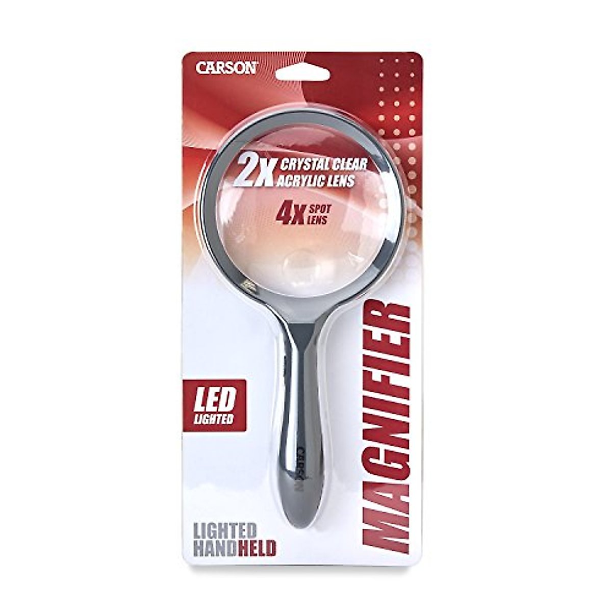 Carson LED Lighted Hand Held Magnifier, 2X Magnifier with 4X Spot Lens HM-44