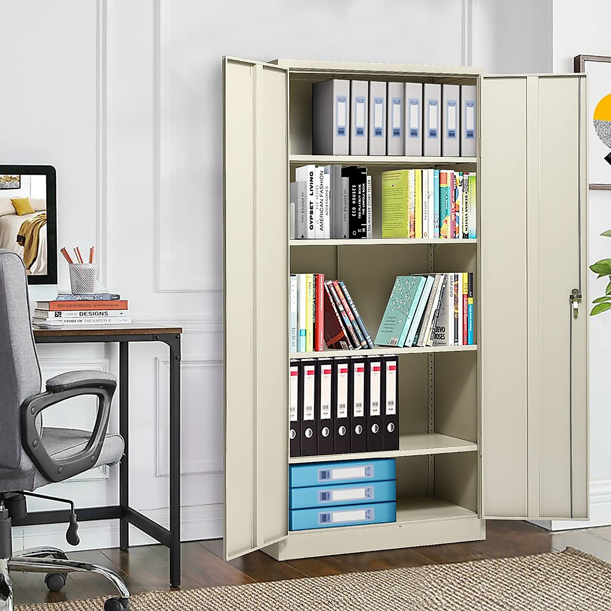 INTERGREAT Tall Metal Storage Cabinet, 72" Locking Steel Cabinet with Door and Shelves, Utility Cabinets for Office, Garage,Home,(Gray)