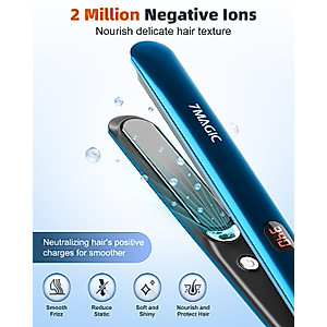 Negative Ion Flat Iron Hair Straightener, Ceramic Hair Straightener with LCD, 1" Flat Iron with 11 Heat Settings, Professional 2 in 1 Hair Iron for Thick Hair, Anti Static & Auto Shut-Off