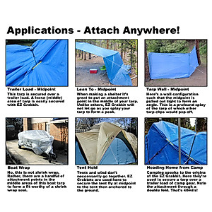 EZ Grabbit Tarp Tie Down (12-Pack) (Black) - Welcome to A New Standard! - Tarp Clip Clamp Holder Tie-Off Cinch Fastener Wall Tent Boat Pool Cover Canopy Hay Cargo Camping Storage Canvas