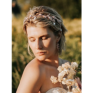 SWEETV Rhinestone Leaf Wedding Tiara Headband for Brides, Rose Gold Crown Headband for Pageants Wedding Prom Birthday