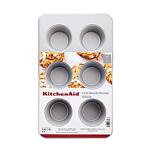 KitchenAid Nonstick Aluminized Steel Mega Muffin Pan, 6-Cup, Silver