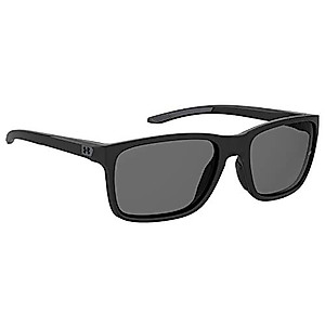 UA Hustle Rectangular Sunglasses, Matte Black Frame w/ Polarized Gray Lenses