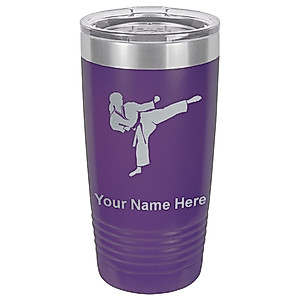 LaserGram 20oz Vacuum Insulated Tumbler Mug, Karate Woman, Personalized Engraving Included (Dark Purple)