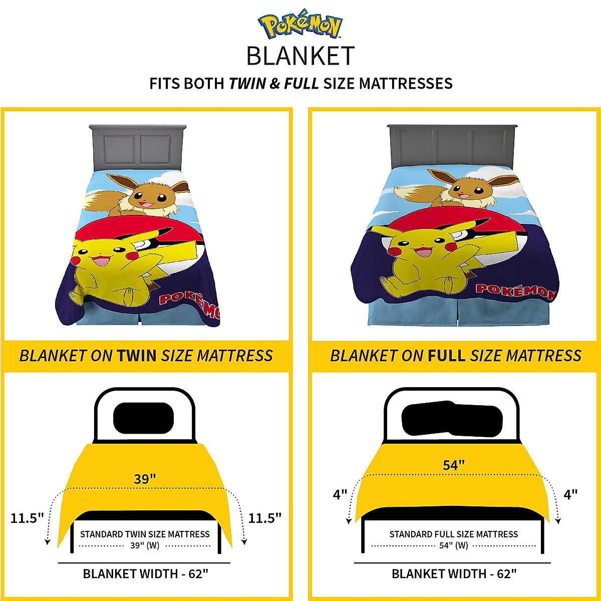 Franco Kids Bedding Super Soft Plush Micro Raschel Blanket, 62 in x 90 in, Pokemon - Design may vary