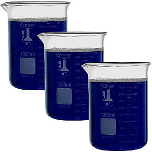 1000ml Griffin Borosilicate Glass Beaker - Low Form Graduated Measuring Beaker with Spout, Karter Scientific (Pack of 3)