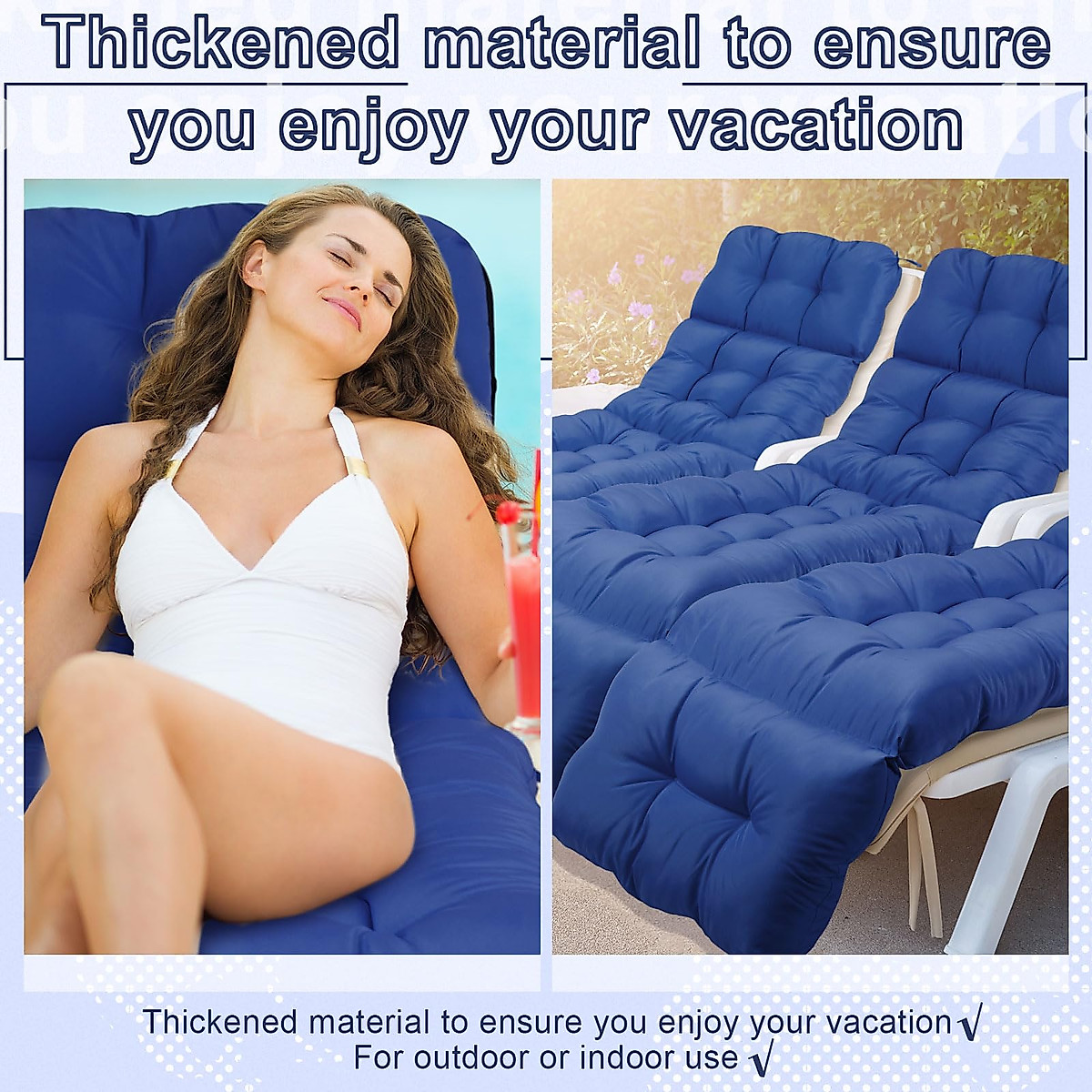 DoubleFill 4 Pcs Indoor/Outdoor Chaise Lounge Tufted Bench Cushions, 72"x22" Outdoor Bench Cushion for Wicker Loveseat Porch Swing Cushions, Patio Chair Furniture Replacement Cushion (Navy Blue)