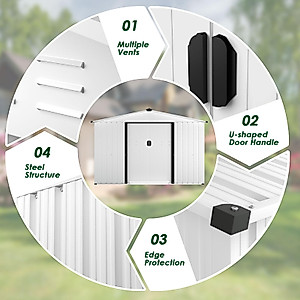 SUNCROWN Outdoor Garden Storage Shed 6X8 FT Yard Storage Tool with Sliding Door for Lawn Equipment Garden Backyard, White