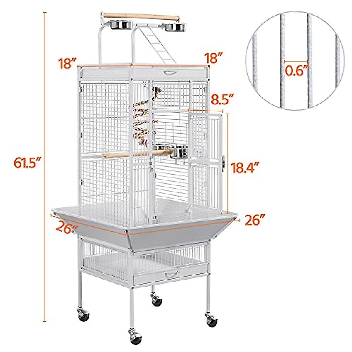 Topeakmart 61-inch Wrought Iron Selection Play Top Large Parrot Bird Cage, White