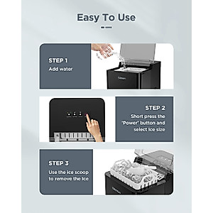 Silonn Countertop Ice Maker Machine, Fast Ice in 7 Min, 28 lbs of Ice Per Day, Ice Makers Countertop, Portable Ice Maker with Ice Basket and Scoop, Black, 10 x 15 x 12 inches