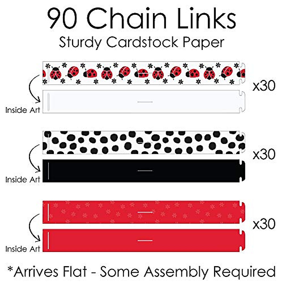 Big Dot of Happiness Happy Little Ladybug - 90 Chain Links and 30 Paper Tassels Decoration Kit - Baby Shower or Birthday Party Paper Chains Garland - 21 feet
