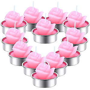 TecUnite 12 Pieces Valentine's Day Rose Tealight Candles Handmade Delicate Rose Flower Candles for Valentine Spa Party Wedding Gift Home Decor(Pink)