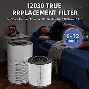 12030 HEPA Replacement Filter for Clorox Medium Room Air Purifier 11030 & 11031,3-in-1 H13 True HEPA with Activated Carbon Filter,2 Pack