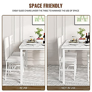 Hooseng Dining Table Set for 4, Space Saving Kitchen Table and Chairs for 4, 5 Pieces Faux Marble Dining Room Table Set with 4 PU Leather Chairs for Small Space, Living Room, Breakfast Nook, White