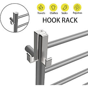 P&Bhusri Heated Towel Rack for Bathroom,Wall Mounted Electric Towel Rack with Timer and LED Indicator, 10-Bar Towel Warmer, Stainless Steel Brushed, Hard-Wired/Plug-in