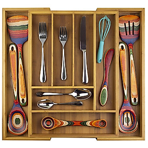 Totally Bamboo Kitchen Drawer Organizer, Expandable Silverware Organizer and Utensil Holder, 8 Compartments with Dividers