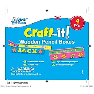 Baker Ross Decorate Your Own Wooden Case, Plain Wood Pencil Kids To Design and Paint (Box of 4), 20cmx5cmx4cm,EC1247