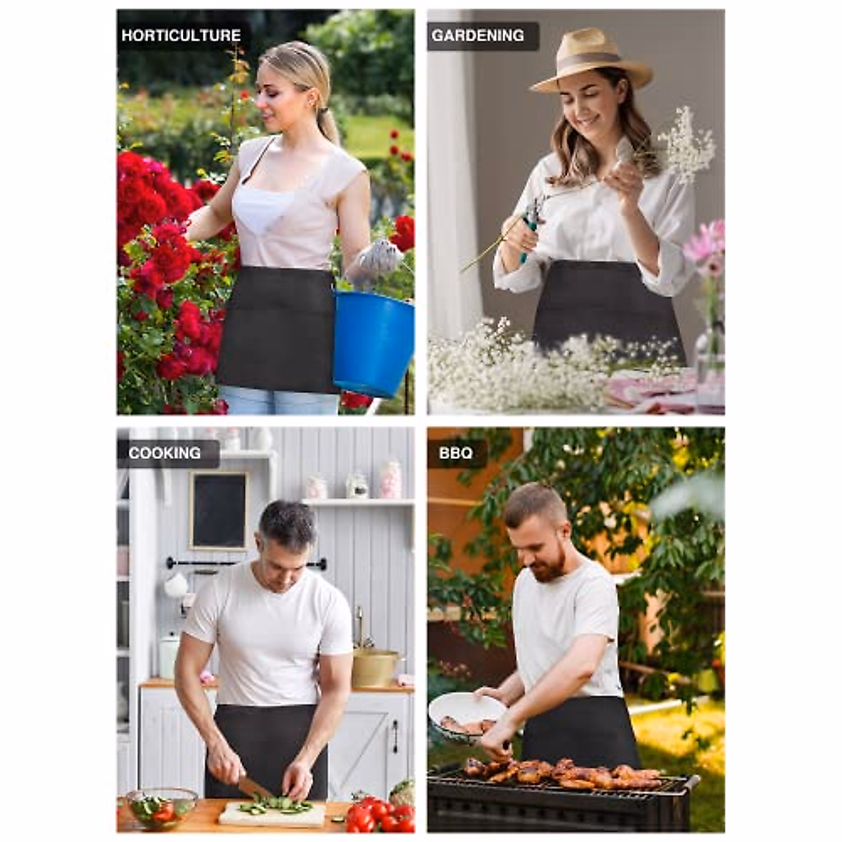 Syntus 3 Pack Server Aprons with 3 Pockets, Waterdrop Resistant Waitress Waiter Waist Apron, 11.5-inch Black