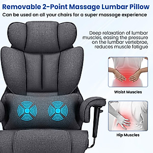 Executive Office Chair Big and Tall with Massage Lumbar Support 450lbs Reclining Office Chair with Footrest Heavy Duty Desk Chair High Back Ergonomic Fabric Chair for Heavy People Dark Gray