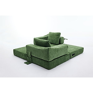 LUMISOL 70" Folding Pull Out Sofa Bed, Convertible Futon Sofa Bed with Removable Armrests & Side Pockets, Portable Foldable Floor Sleeper Sofa Couch with 2 Pillows for Living Room, Green