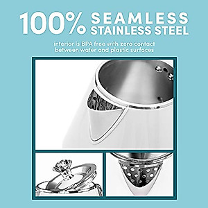 Elite Gourmet EKT-1203W Double Wall Insulated Cool Touch Electric Water Tea Kettle BPA Free Stainless Steel Interior and Auto Shut-Off, 1.2L, White Ivory