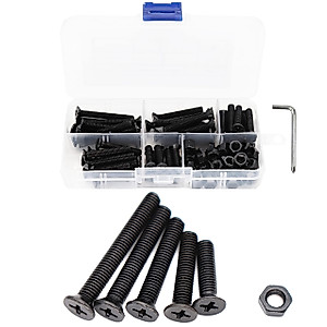 binifiMux 100pcs Flat Phillips Head Black M5 x 20mm/ 25mm/ 30mm/ 35mm/ 40mm Countersunk Machine Screws Hex Nuts Assortment Kit
