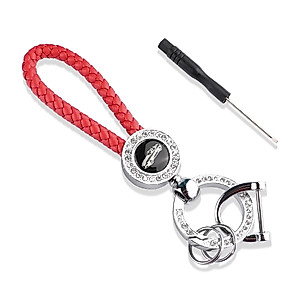 Bling Bling Leather Keychain,Universal Car Accessories Car Lanyard Key Fob Holder with Anti-lost D-ring and Screwdriver(Red)