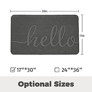 MatEssenz Front Door Mat, Durable Hello Door Mat Outdoor, Resist Dirt Welcome Mat for Shoes Scraper, Low Profile Indoor Door Mats, Doormat for Entrance, Garage, High Traffic Area(17X30, Grey)