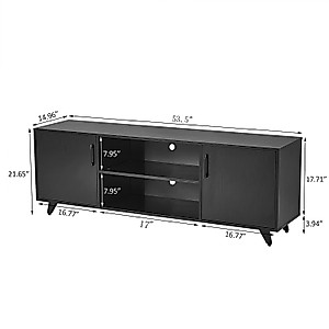 Panana TV Stand, Entertainment Center with 2 Doors and 2 Cubby Storages Cabinets for up to 65 inch for Living Room Bedroom (Black, 53.5 inch)