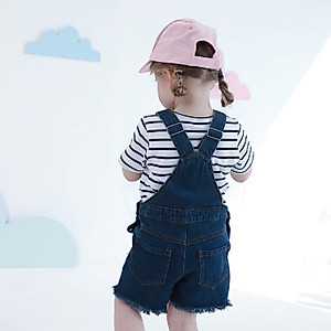 HINTINA Baby & Toddler Girls Big Bibs Overalls Ripped Hole Summer Sunflowers Jumpsuit Boyfriend Jeans Denim Romper Shortalls 2-3T