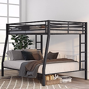 Bellemave Full XL Over Queen Metal Bunk Bed with 2 Ladders, for Kids Teens Adults - Sandy Black