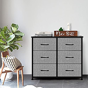 AZL1 Life Concept 6 Drawers Fabric, Tower Dresser for Bedroom, Hallway, Nursery, Entryway, Closets, Sturdy Metal Frame, Wood Tabletop, Easy Pull Handle, 31.5 Inches, Grey with Black