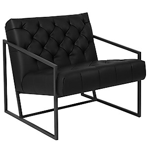 Flash Furniture Hercules Madison Series LeatherSoft Tufted Lounge Chair, Tufted Retro Accent Chair for Living Room or Office, Black