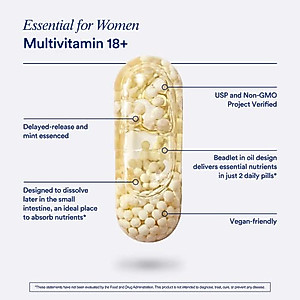 Ritual Multivitamin for Women 18+, Clinical-Backed Multivitamin with Vitamin D3 for Immune Support*, Vegan Omega 3 DHA, B12, Iron, Gluten Free, Non GMO, Mint Essenced, 30 Day Supply, 60 Capsules