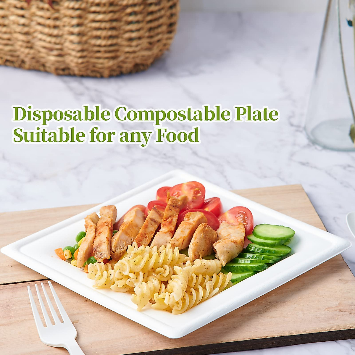 ECOLipak 120 Pack Compostable Paper Plates, 10 inch and 8 inch Heavy Duty Disposable Square Plates, Eco friendly Sugarcane Biodegradable Plates for Party Dinner Birthday