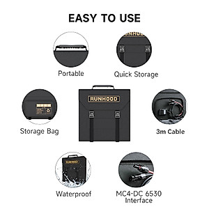 Runhood Solar Panel SERI 100, 100W Portable Generator Panel for Rallye Series, Store Energy with EB324 Battery, MC4 Output Perfect for Runhood Power Station Loop for Outdoor/Off-Grid/Emergency