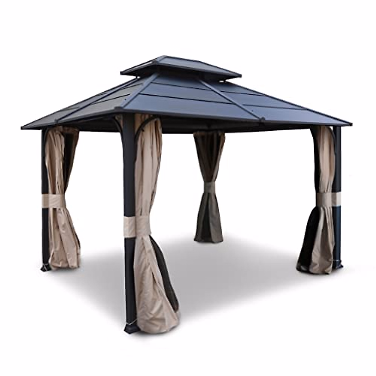 LHLLHL 12 Ft. W X 14 Ft. D Metal Black 2-Tier Double Roof Patio Gazebo with Curtains and Netting (Color : D, Size : 12 Ft. W X 14 Ft)