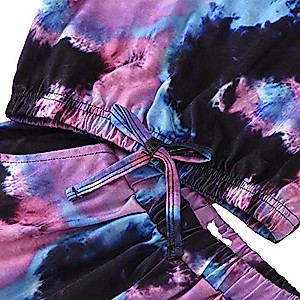 Little Girls Summer Clothes Tie-Dye Print Round Collar Short Sleeve Pullover Top+Elastic Waist Shorts 2Pcs Set Outfits (Purple, 8-9 Years)