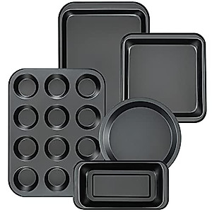Baking Pans Nonstick Set, 5-Piece Bakeware Sets with Round/Square Cake Pan, Muffin Pan, Loaf Pan, Roast Pan, Baking Sheets for Oven, mobzio Kitchen Cookware Sets Baking Supplies