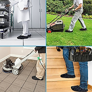 LINKEASE Reusable Boot & Shoe Covers Water Resistant Non Skid and Washable for Real Estate Contractors to Keep Floors Carpets Footwear and Rooms Clean - 2 Pairs (Large, Black)