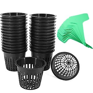 Business King 3 Inch Net Pots for Hydroponics 30 Packs with Plant Labels 30Pcs Heavy Duty Wide Mouth Net Cups Slotted Mesh Pot hydroponics Supplies