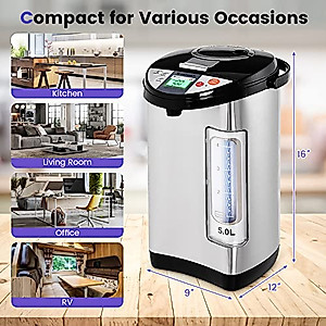 COSTWAY Instant Electric Hot Water Boiler and Warmer, 5-Liter LCD Water Pot with 5 Stage Temperature Settings, Safety Lock to Prevent Spillage, Stainless Steel Hot Water Dispenser