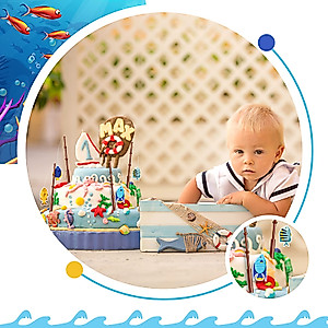 36 Pcs Fishing Birthday Party Decorations Fish Cupcake Pole Picks Fishing Themed Party Supplies Little Fisherman Tropical Appetizer Pick Cocktail Decoration for Drink Baby Shower Party Favor Kids