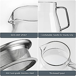 CNGLASS One-Touch Glass Teapot,20oz(600ml) Glass Tea Kettle with Stainless Steel Filter Lid,Stovetop Safe Tea Maker for Loose Leaf Tea