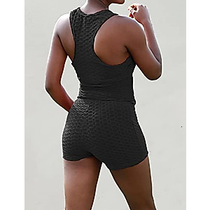 KANSOON Black Two Piece Outfits for Women Sexy Summer Sport Sets Racerback Tank Tops and Shorts Set Black XL