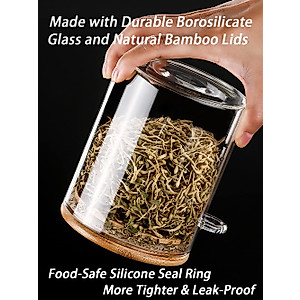 Glass Jars with Wooden Lid and Spoon, Airtight Food Storage Containers for Sugar/Coffee/Flour/Spices, Set of 3 Clear Stackable Kitchen Canisters, Ideal for Home Organization Decor (18Oz/530ML)